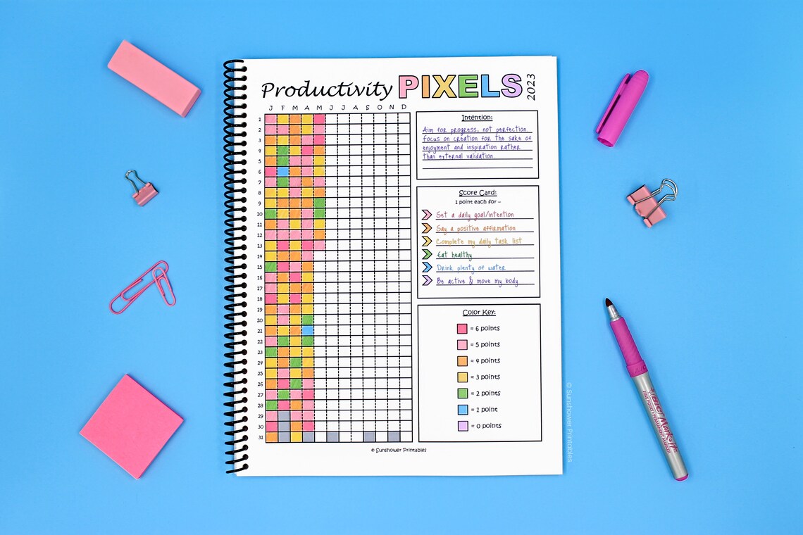 Productivity Tracking Printable Pixel Worksheet Work Journal, Habit ...