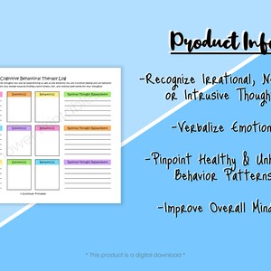 Cognitive Behavior Therapy Thought Log Printable Emotion Processing ...