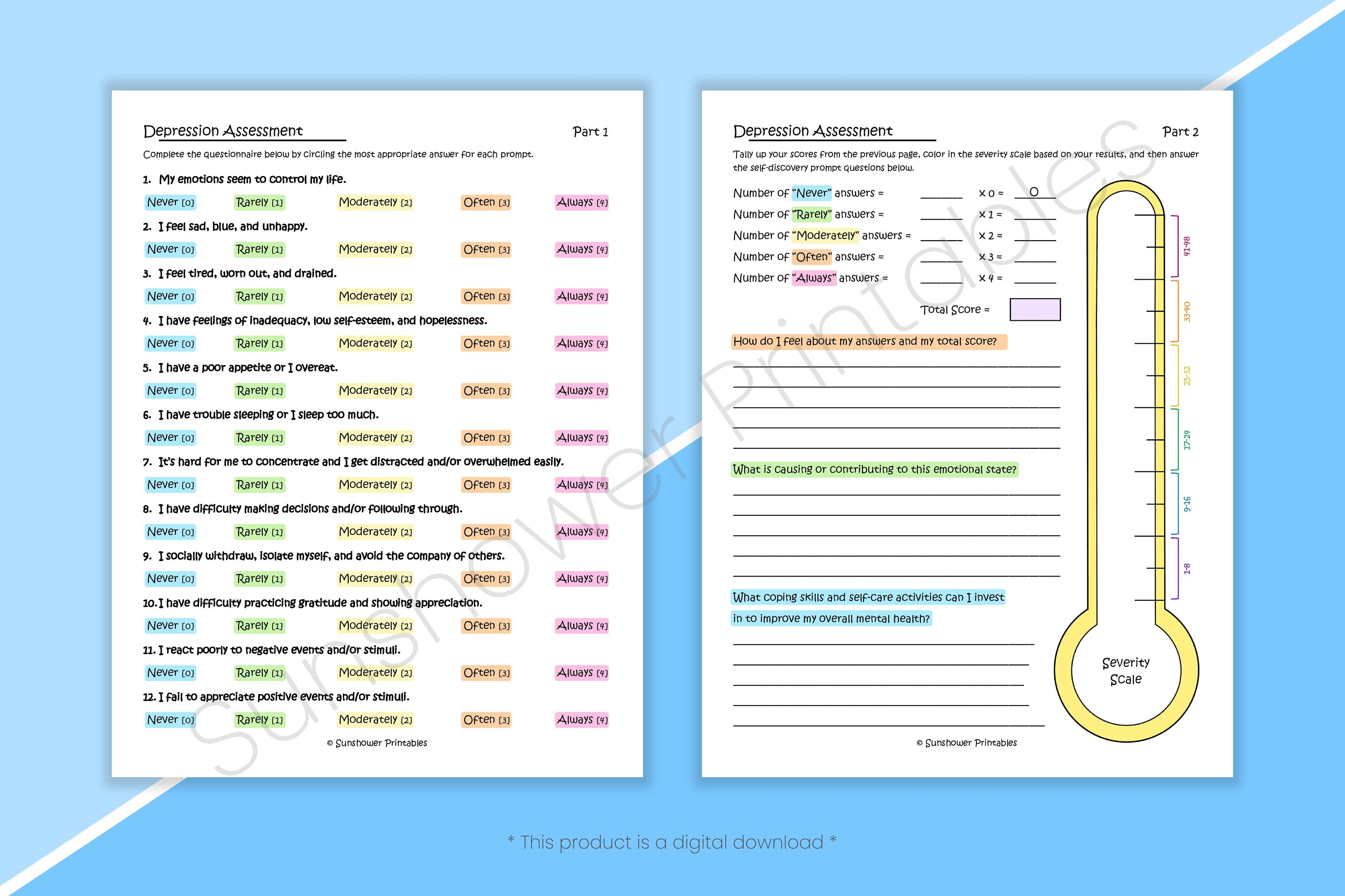 Depression Assessment Printable Worksheets - Mental Illness Resource ...