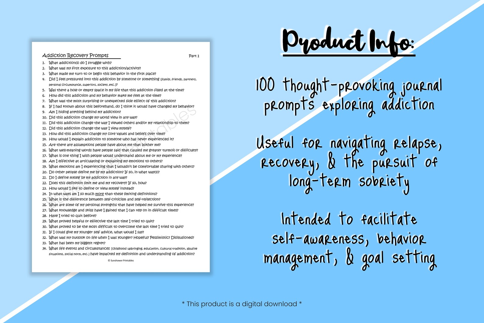 Addiction Recovery Journal Writing Prompts 100 Printable - Etsy