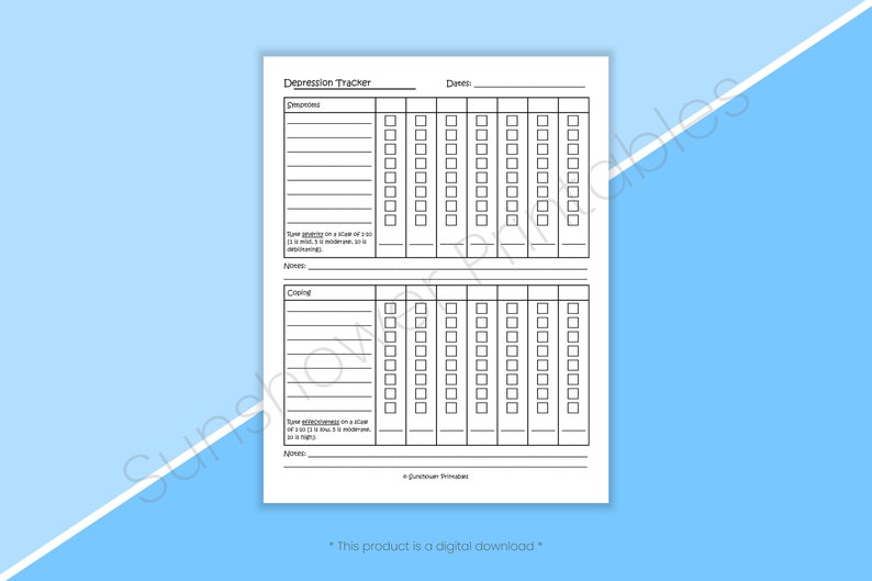 Depression Tracker Printable Weekly Chart - Mental Health Log, Daily ...