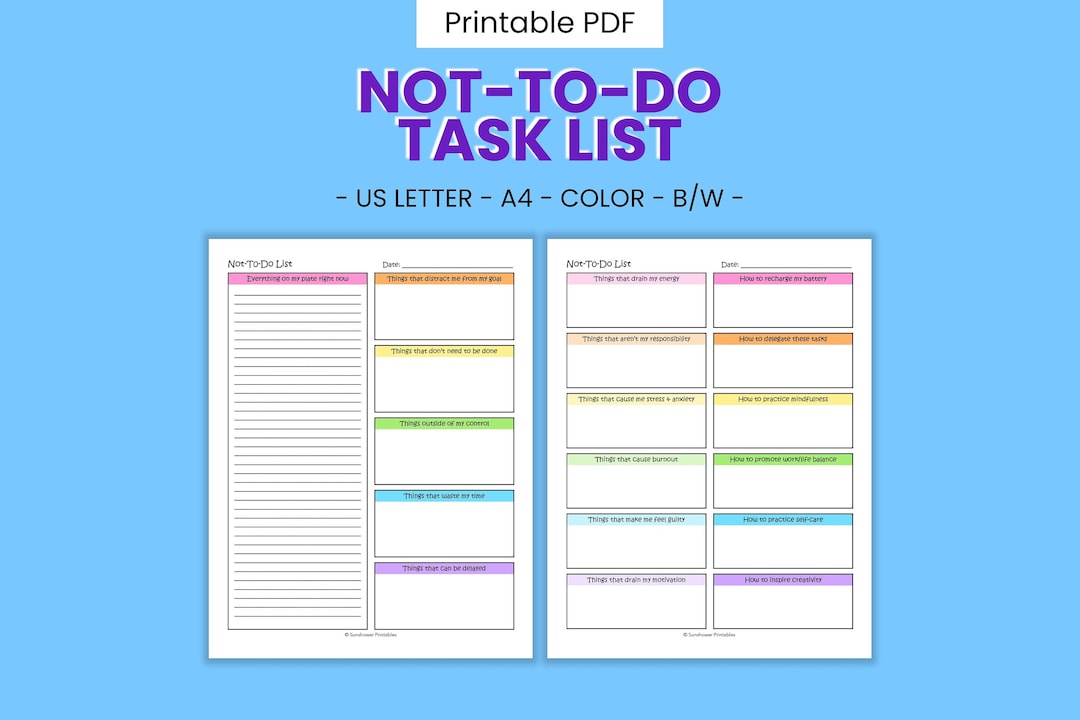 Printable Not-to-do List Prompts Protect Mental Health Worksheet, Work ...