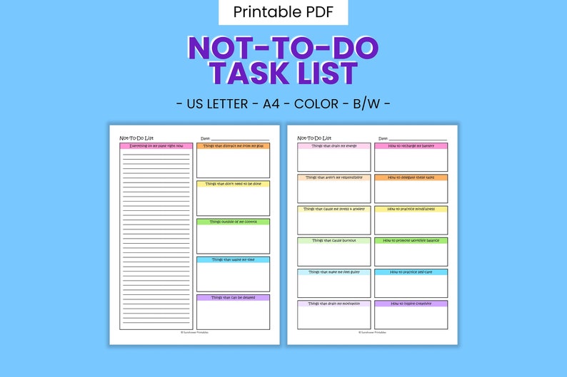 Printable Not-to-do List Prompts Protect Mental Health Worksheet, Work ...