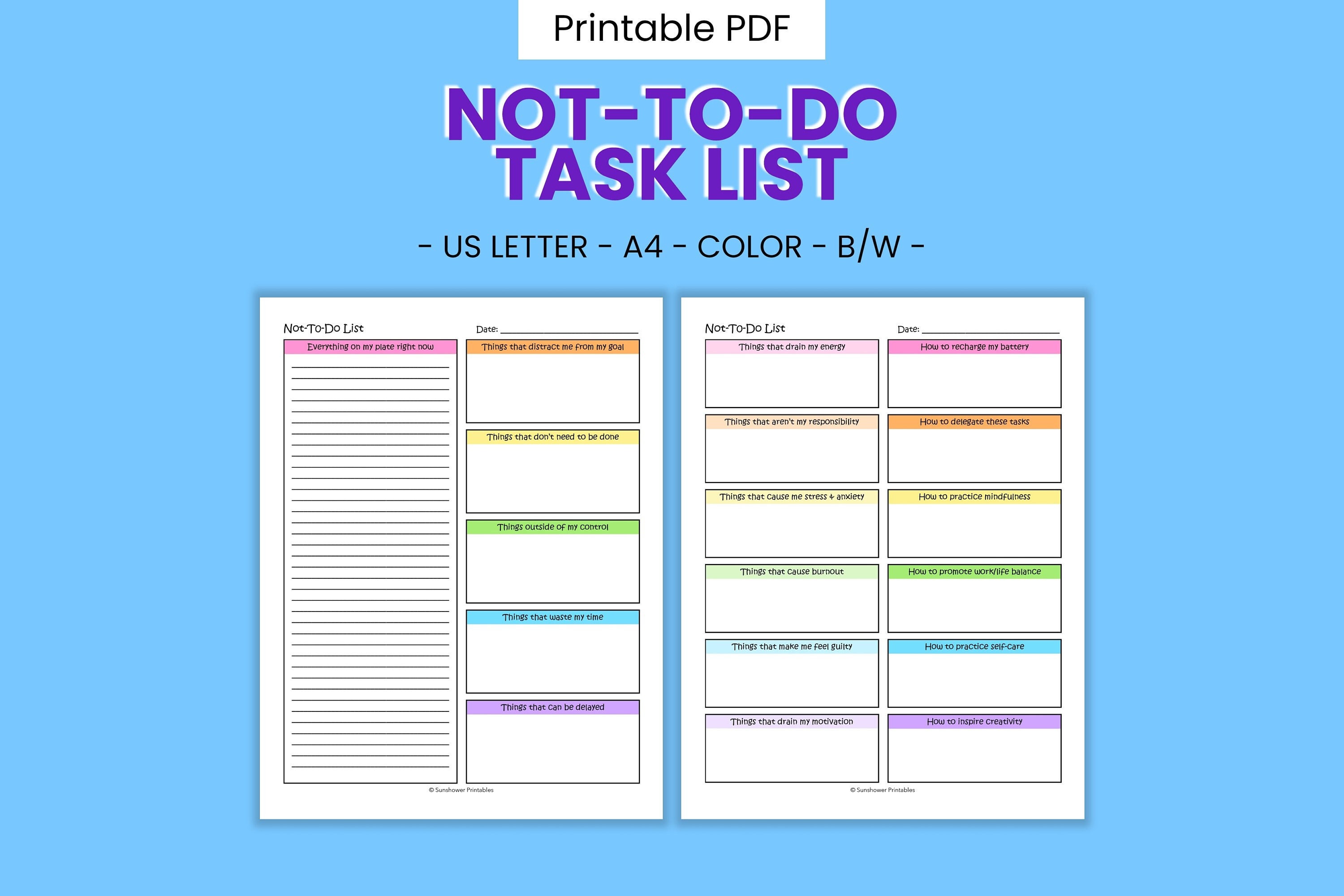 Printable Not-to-do List Prompts Protect Mental Health Worksheet, Work ...