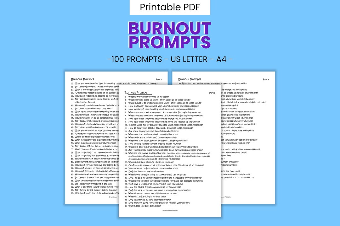 Burnout Journal Writing Prompts 100 Printable Questions, Work Life ...