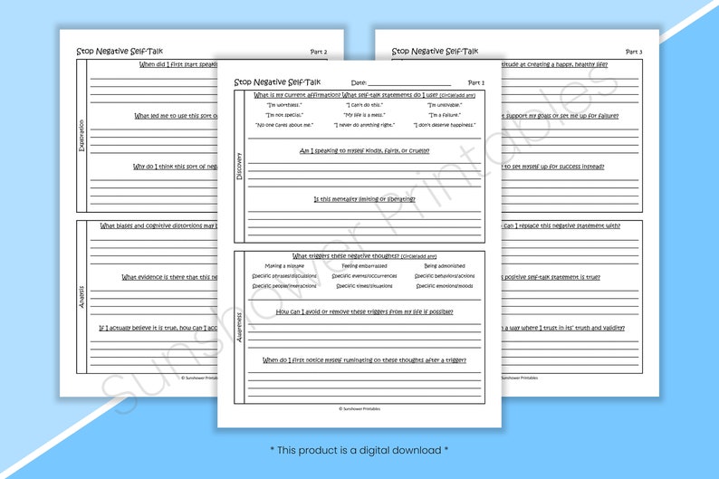Stop Negative Self-talk Printable Worksheets - Thought Therapy ...