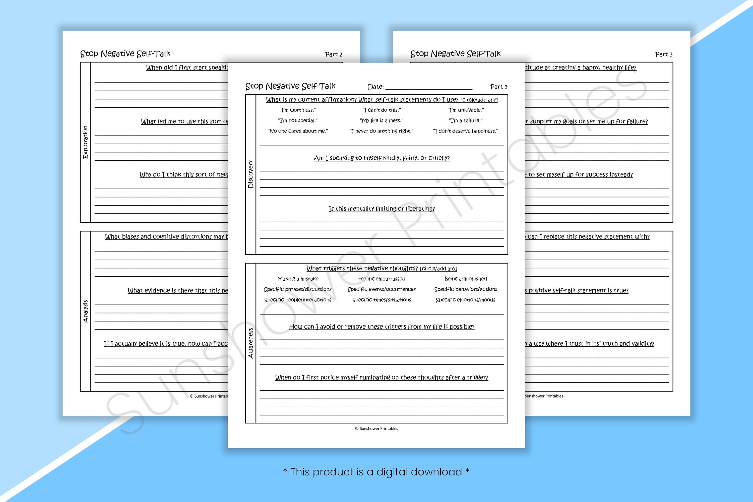 Stop Negative Self-talk Printable Worksheets - Thought Therapy ...