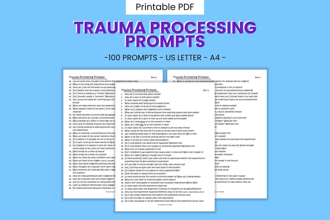 Trauma Processing Journal Writing Prompts 100 Printable Questions, PTSD ...