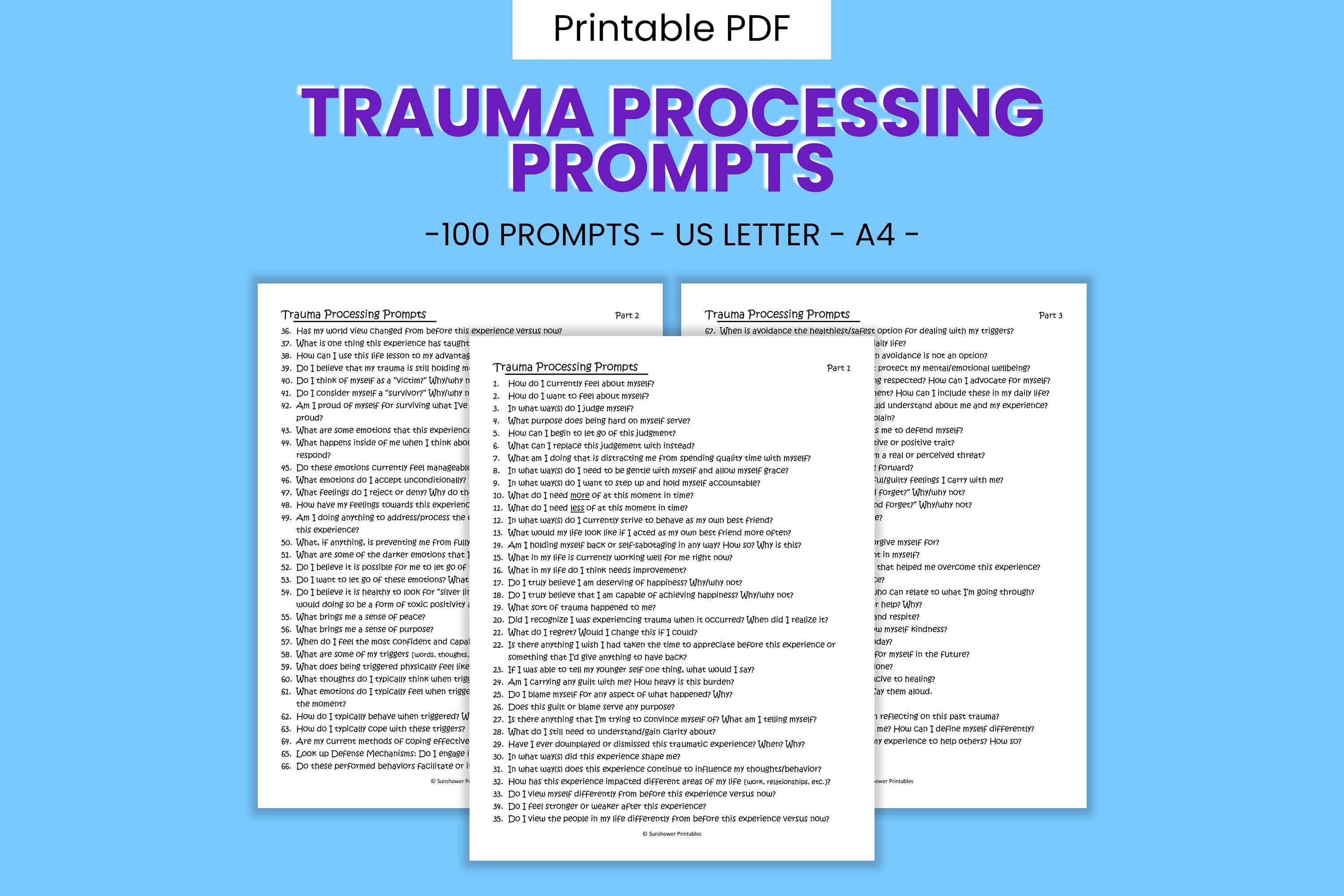 Trauma Processing Journal Writing Prompts 100 Printable Questions, PTSD ...