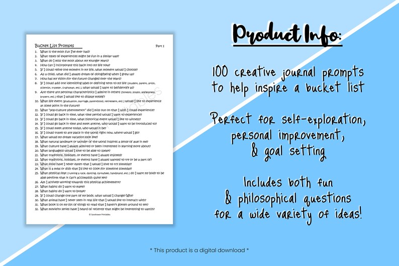 Bucket List Journal Writing Prompts 100 Printable Questions, 2024 New ...