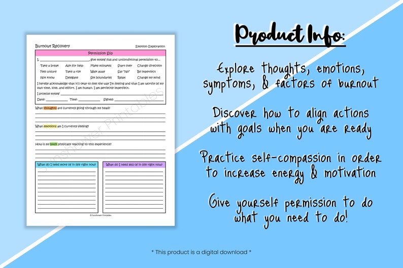 Burnout Recovery Printable Therapy Worksheets - Self-help Journal ...