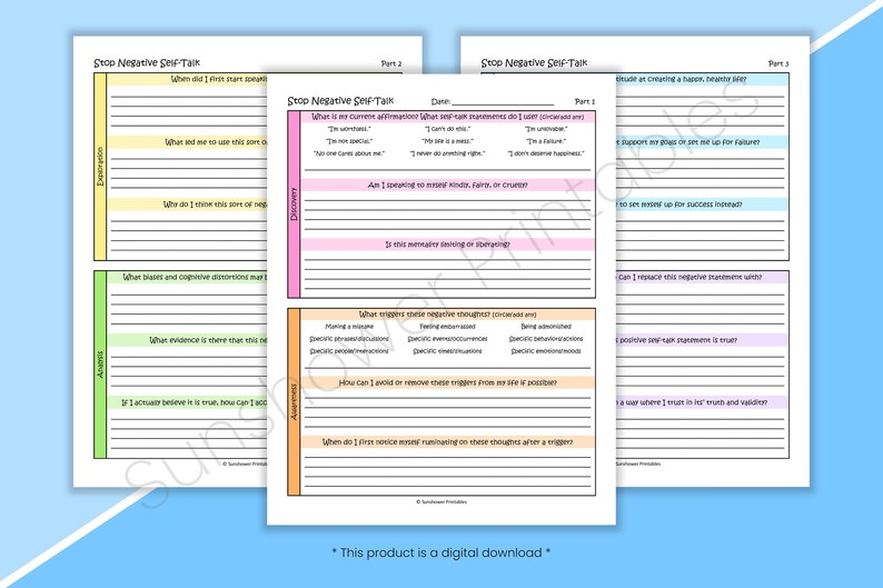Stop Negative Self-talk Printable Worksheets - Thought Therapy ...