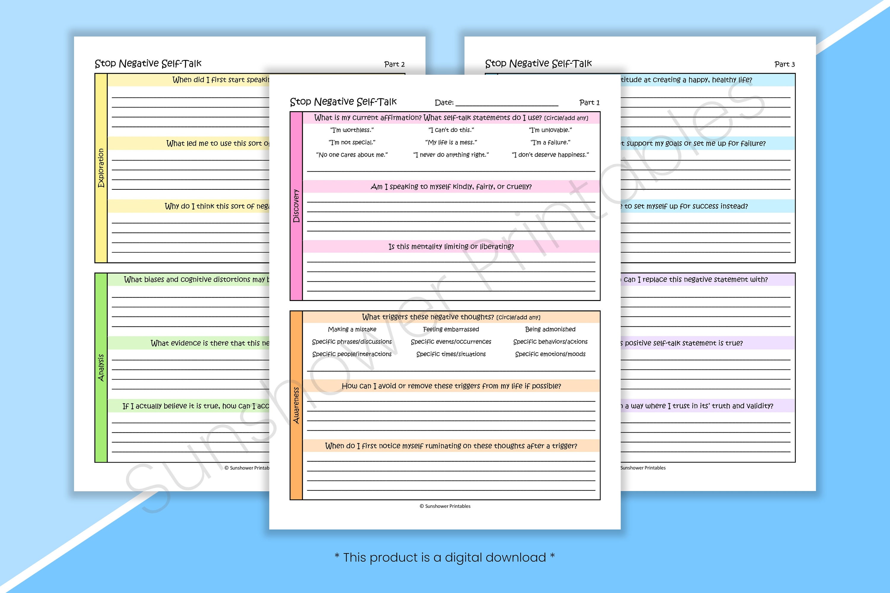 Stop Negative Self-talk Printable Worksheets - Thought Therapy ...