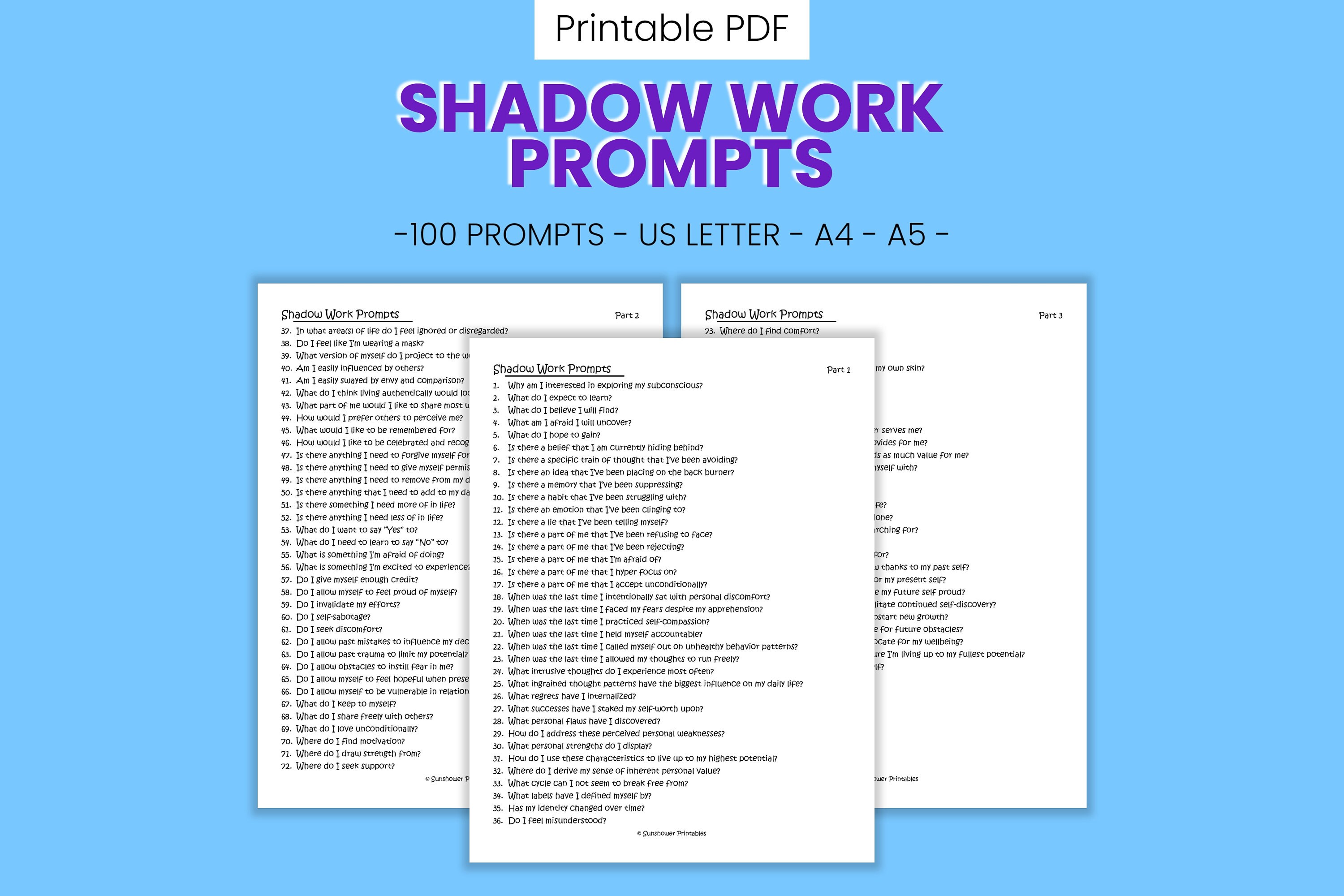 Shadow Work Journal Writing Prompts 100 Printable - Etsy