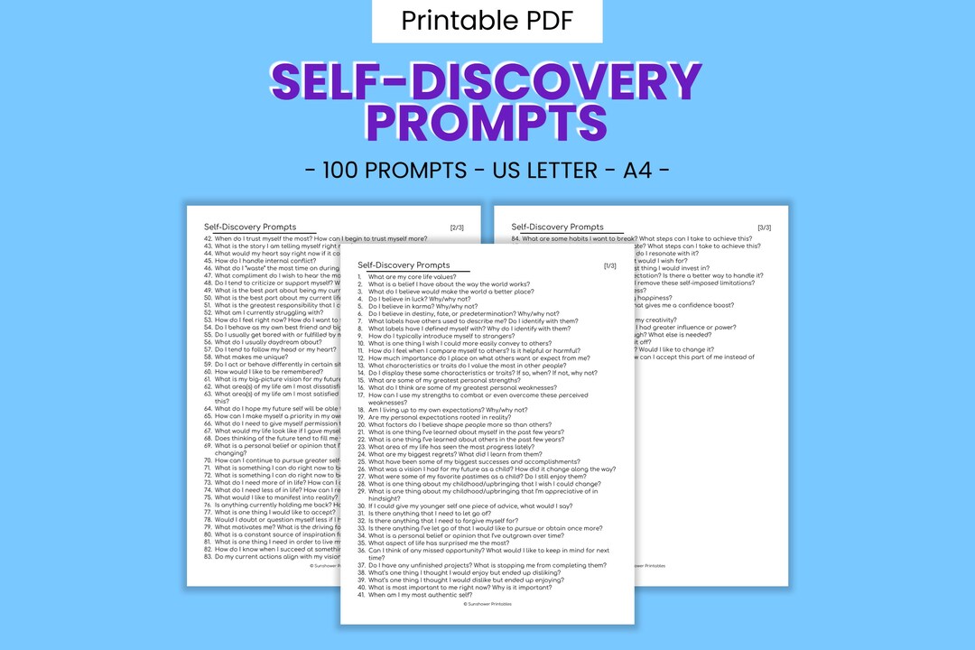 Printable Self Discovery Journal Writing Prompts - Etsy