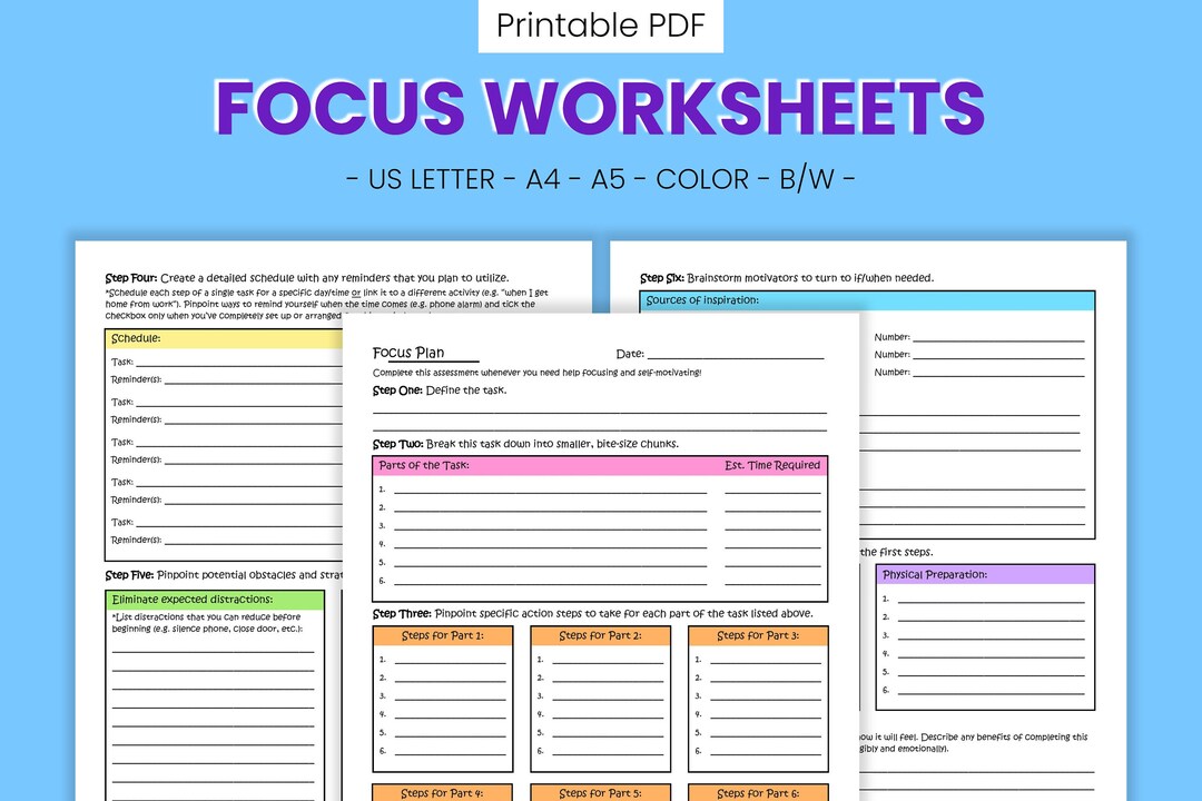 Focus Plan Printable Worksheets Productivity & - Etsy