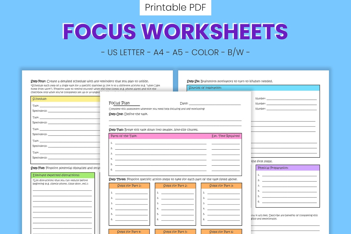 Focus Plan Printable Worksheets Productivity & - Etsy