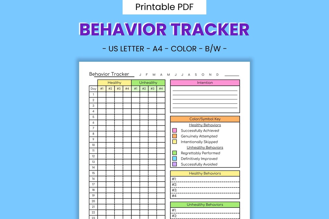 Behavior Tracking Printable Planner - Monthly Health Prompts, New Year ...