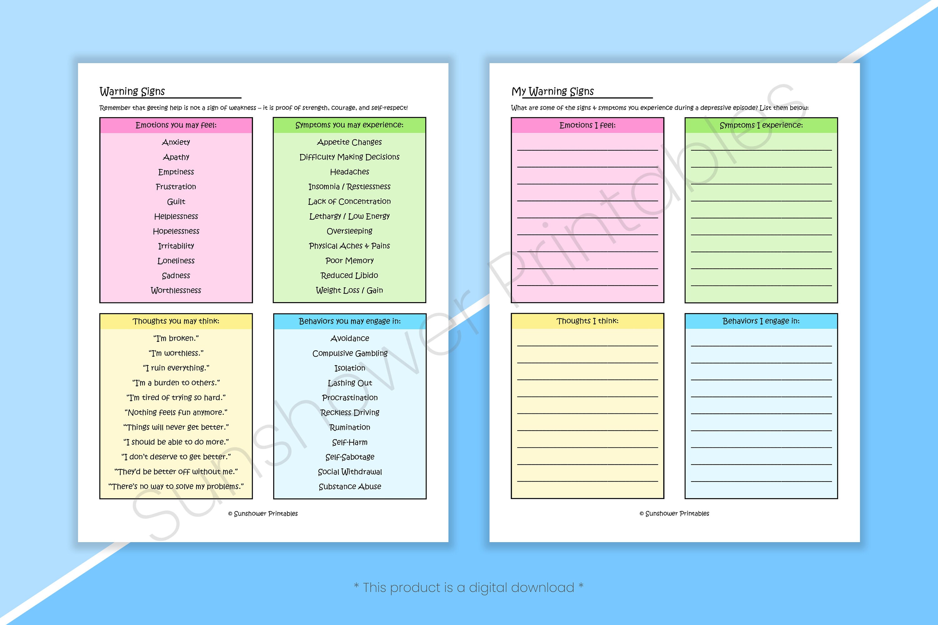 Depression Toolkit Printable Coping Worksheets - Mental Health Therapy ...