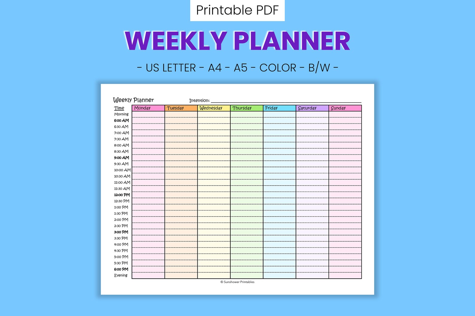 Printable 12-hour Interval Weekly Planner 30 Minute Agenda - Etsy