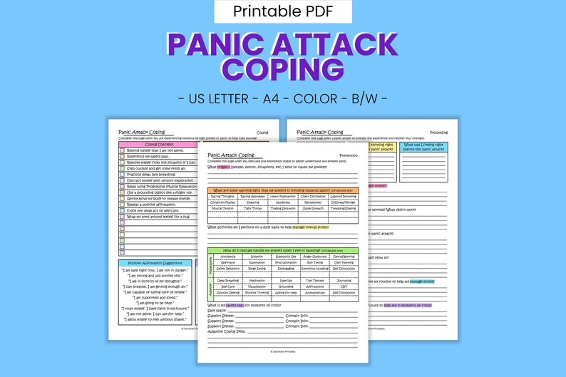 Panic Attack Coping Printable Worksheets - Anxiety Disorder & Stress ...