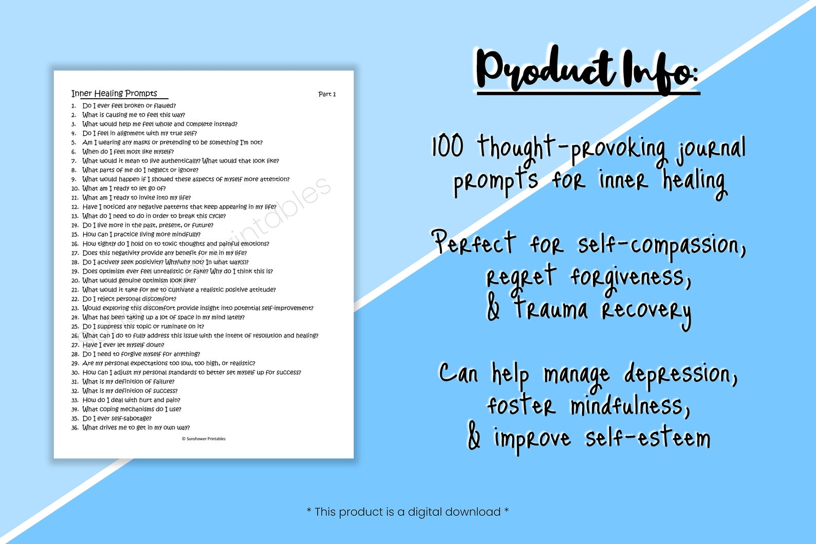 Inner Healing Journal Writing Prompts 100 Printable - Etsy