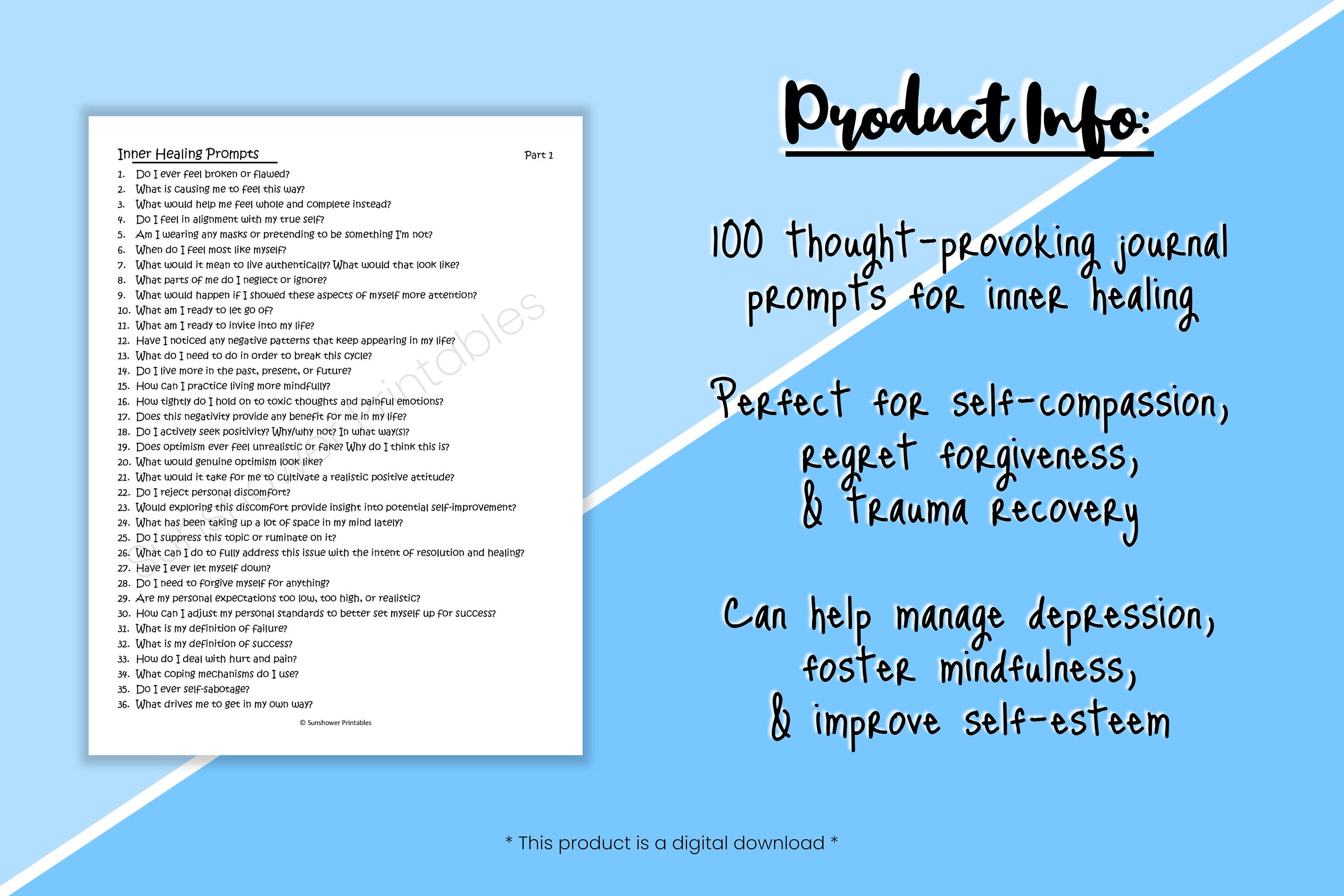 Inner Healing Journal Writing Prompts 100 Printable - Etsy