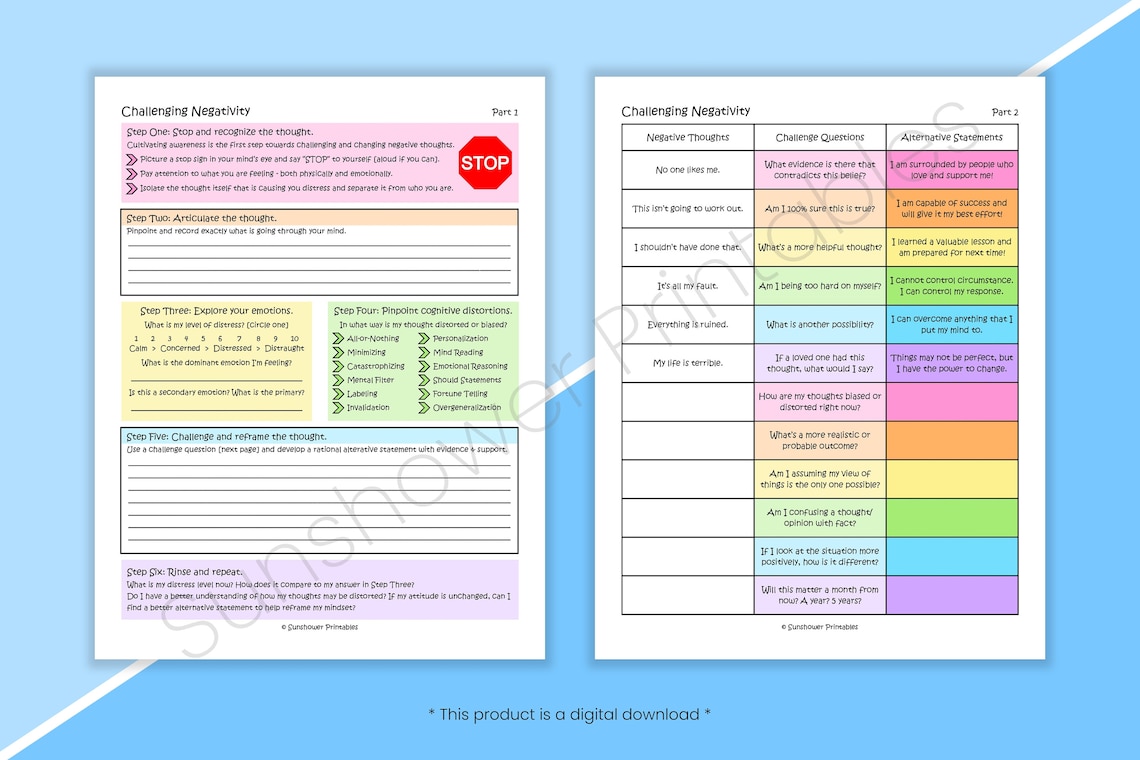 Challenge Negative Thinking Printable Worksheets Boost Self-esteem ...