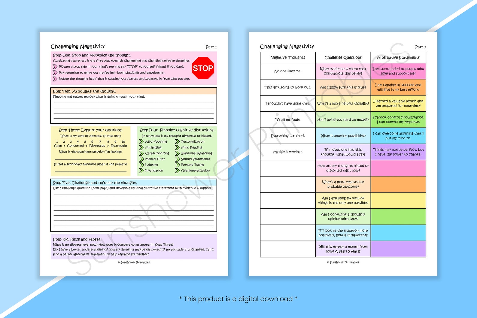 Challenge Negative Thinking Printable Worksheets - Boost Self-esteem ...