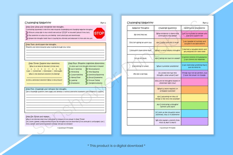 Challenge Negative Thinking Printable Worksheets Boost Self-esteem ...