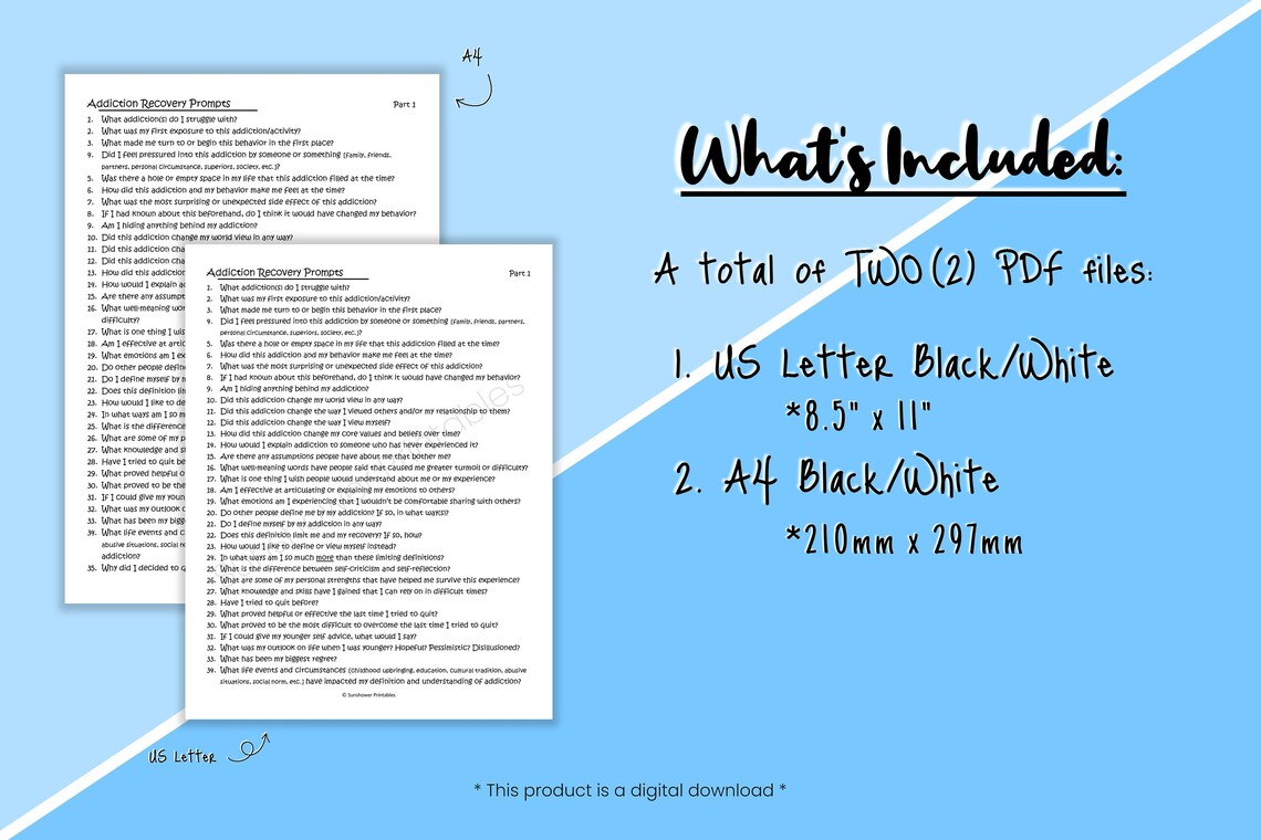 Addiction Recovery Journal Writing Prompts 100 Printable - Etsy