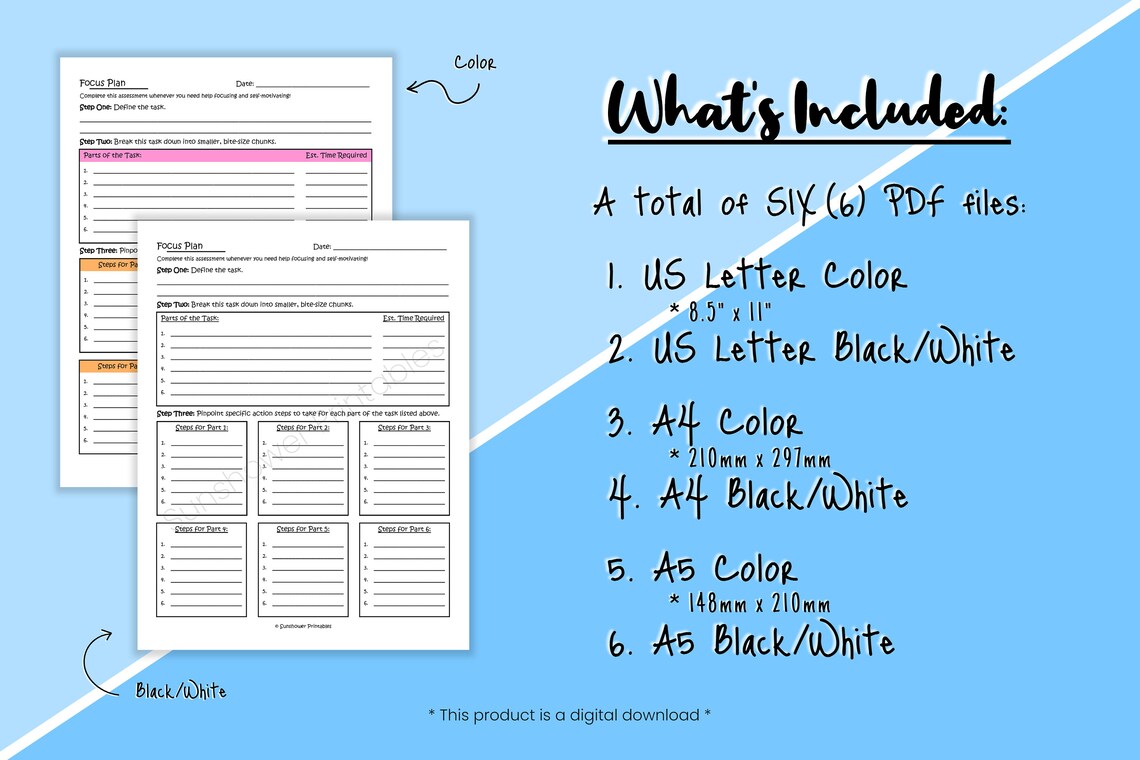 Focus Plan Printable Worksheets Productivity & - Etsy