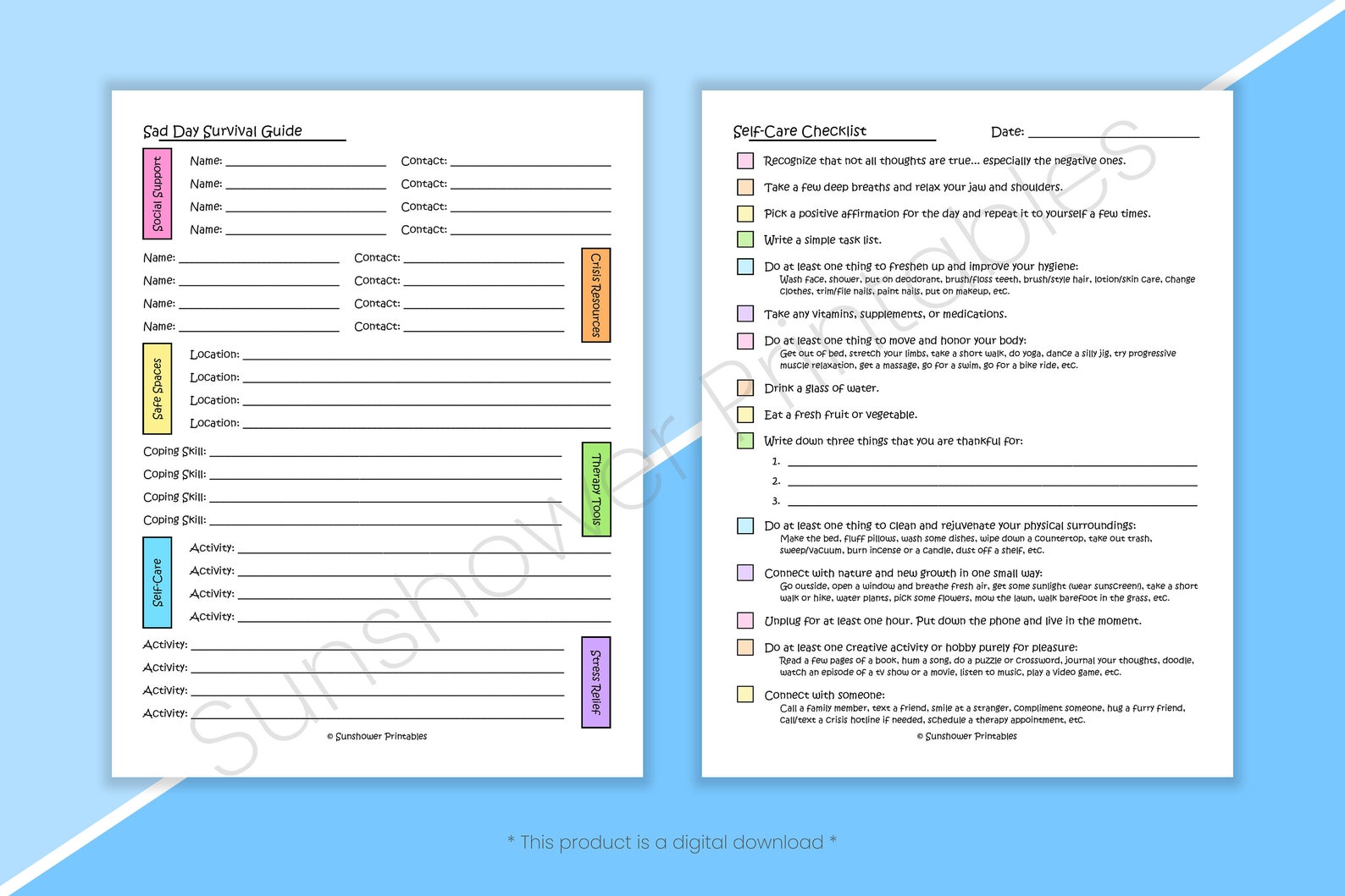 Depression Toolkit Printable Coping Worksheets - Mental Health Therapy ...