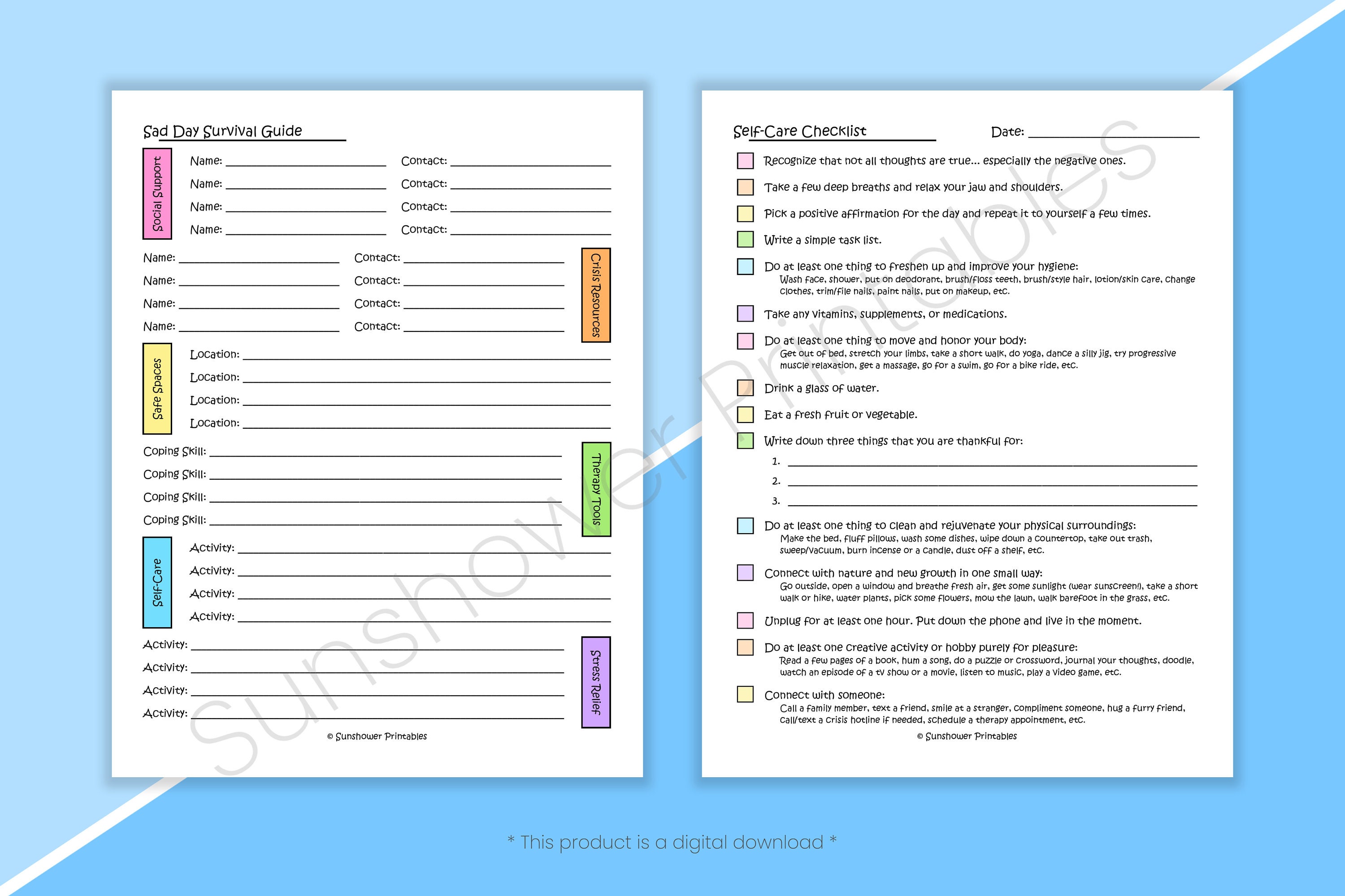 Depression Toolkit Printable Coping Worksheets - Mental Health Therapy ...