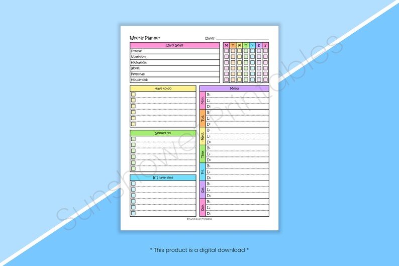 Weekly Planner Printable Schedule Template Colorful Task - Etsy