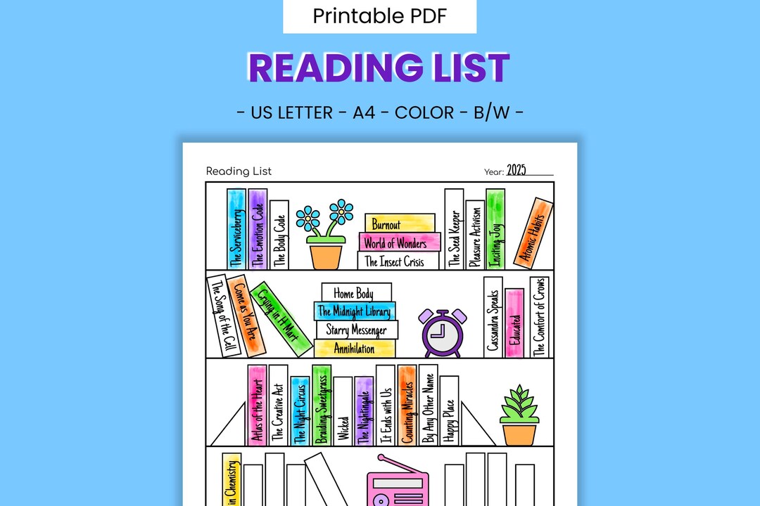 Reading List Printable Book Journal - Book Club Worksheet, Novel Log ...