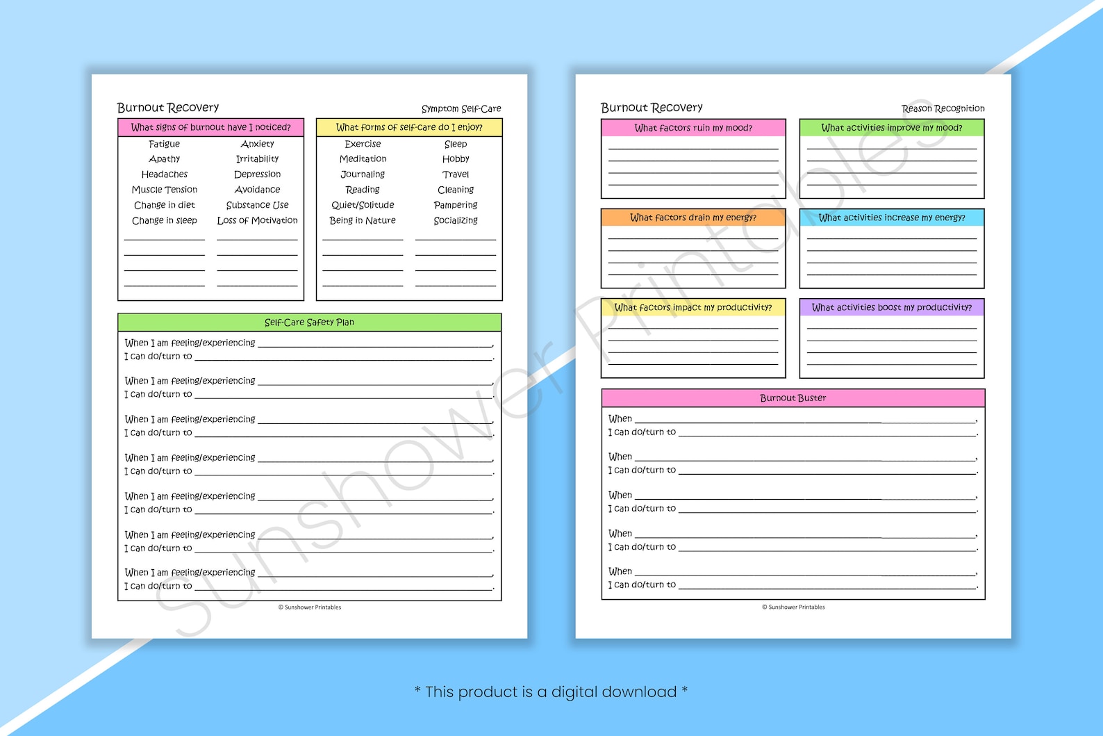 Burnout Recovery Printable Therapy Worksheets - Self-help Journal ...