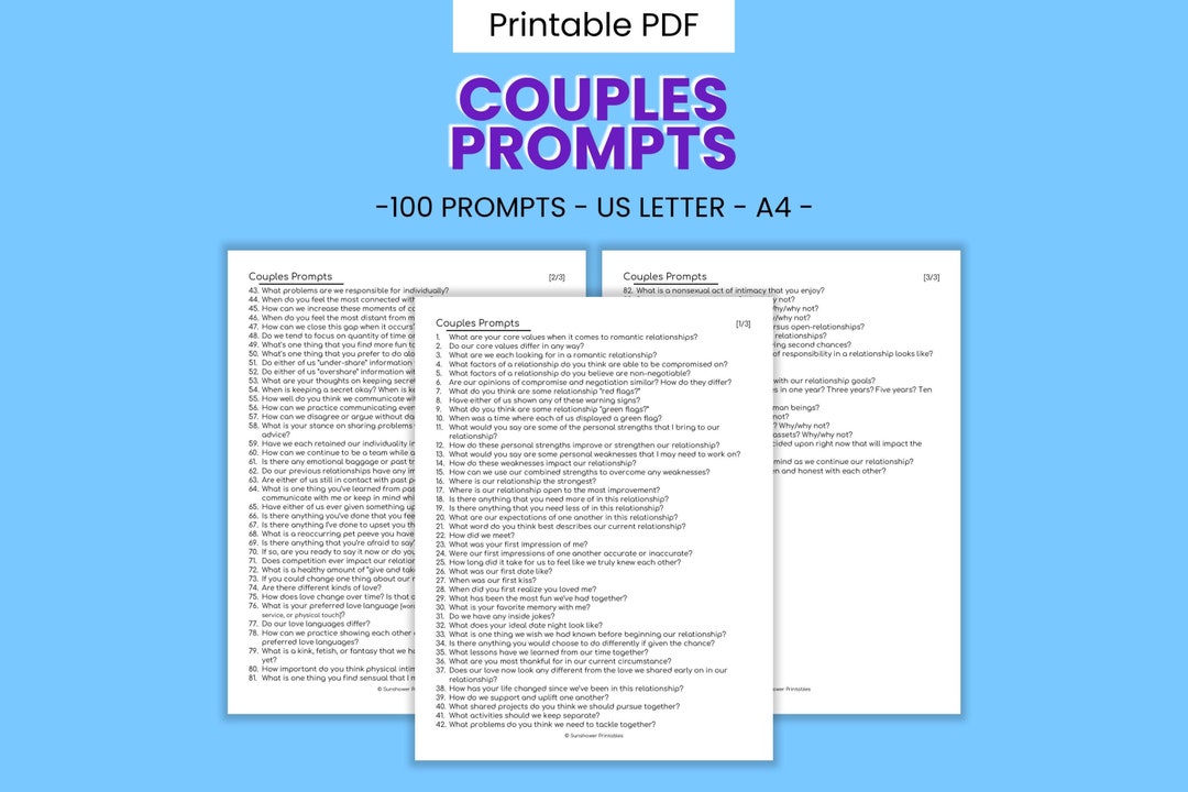 Printable Couples Conversation Starter Prompts - Etsy