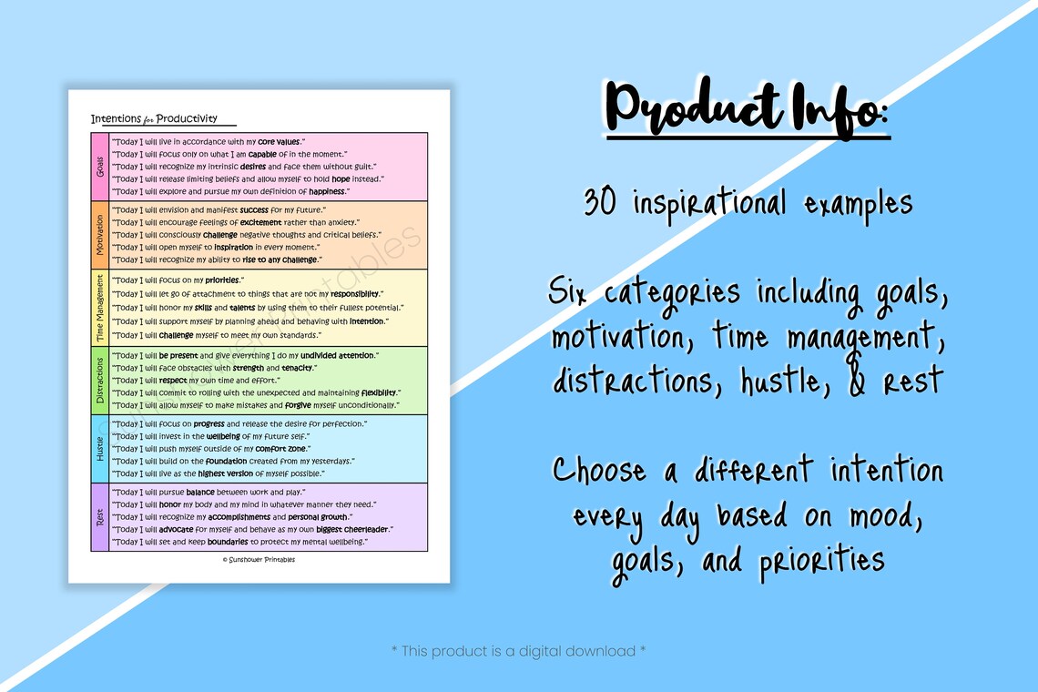 List of Productivity Intention Statements Printable Daily - Etsy