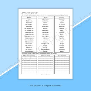 Affirmation Generator Printable Worksheet Positive i Am Statements ...