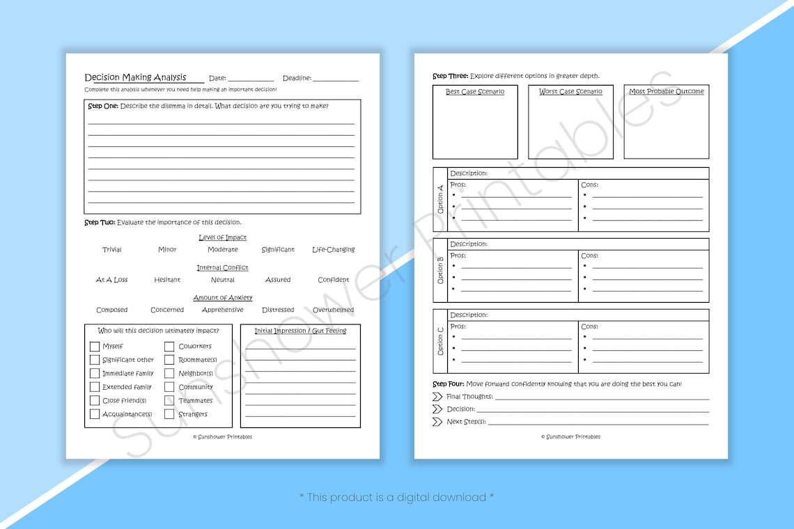 Decision Making Printable Worksheets Opportunity Assessment, Personal ...