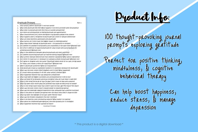 Gratitude Journal Writing Prompts 100 Printable Questions - Etsy