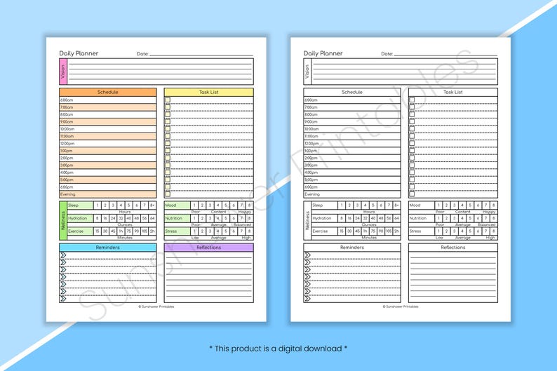 Daily Planner Printable Wellness Schedule - Hourly Organizer, Student Time Management, Task To ...