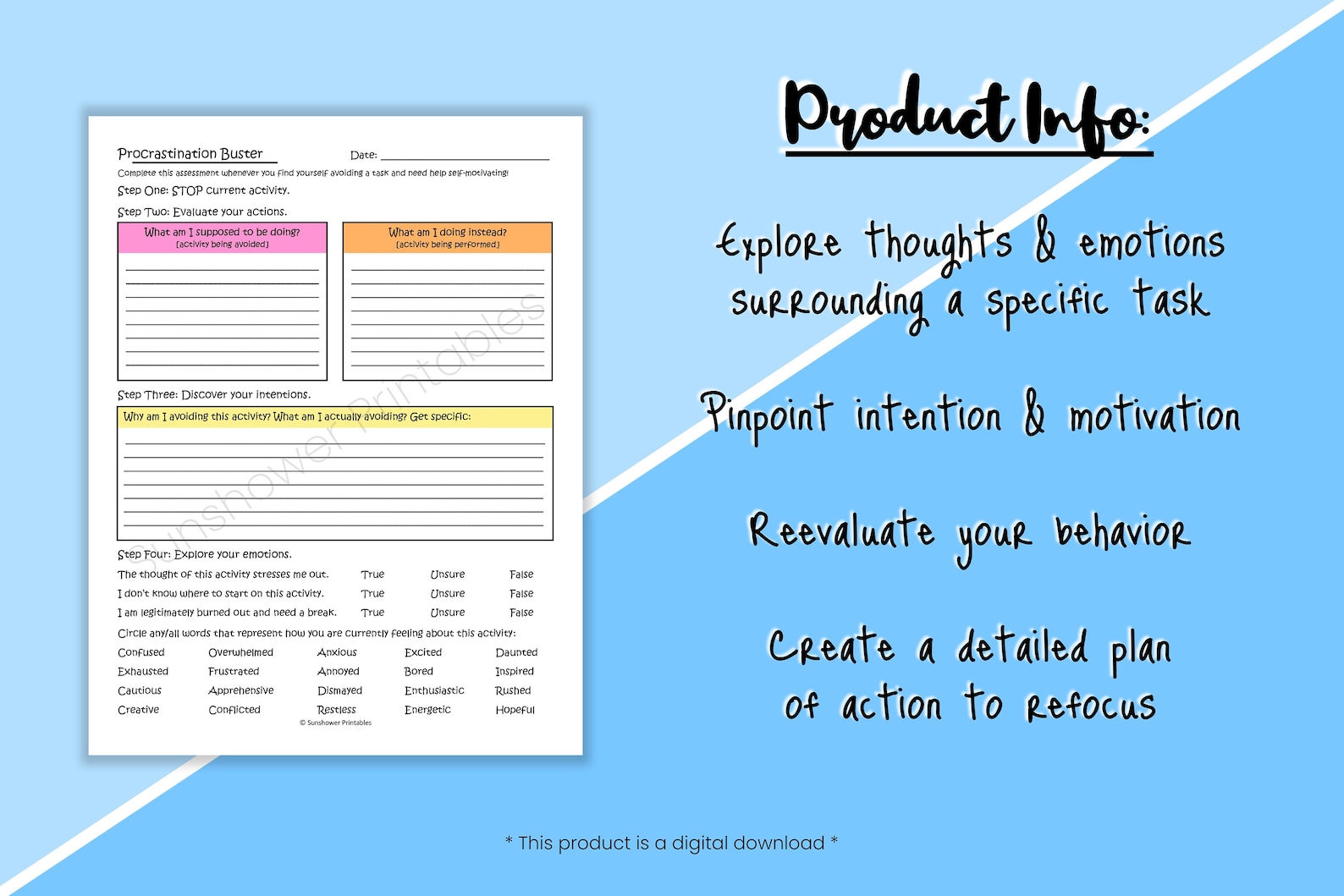 Procrastination Buster Printable Worksheets - ADHD Focus Productivity ...