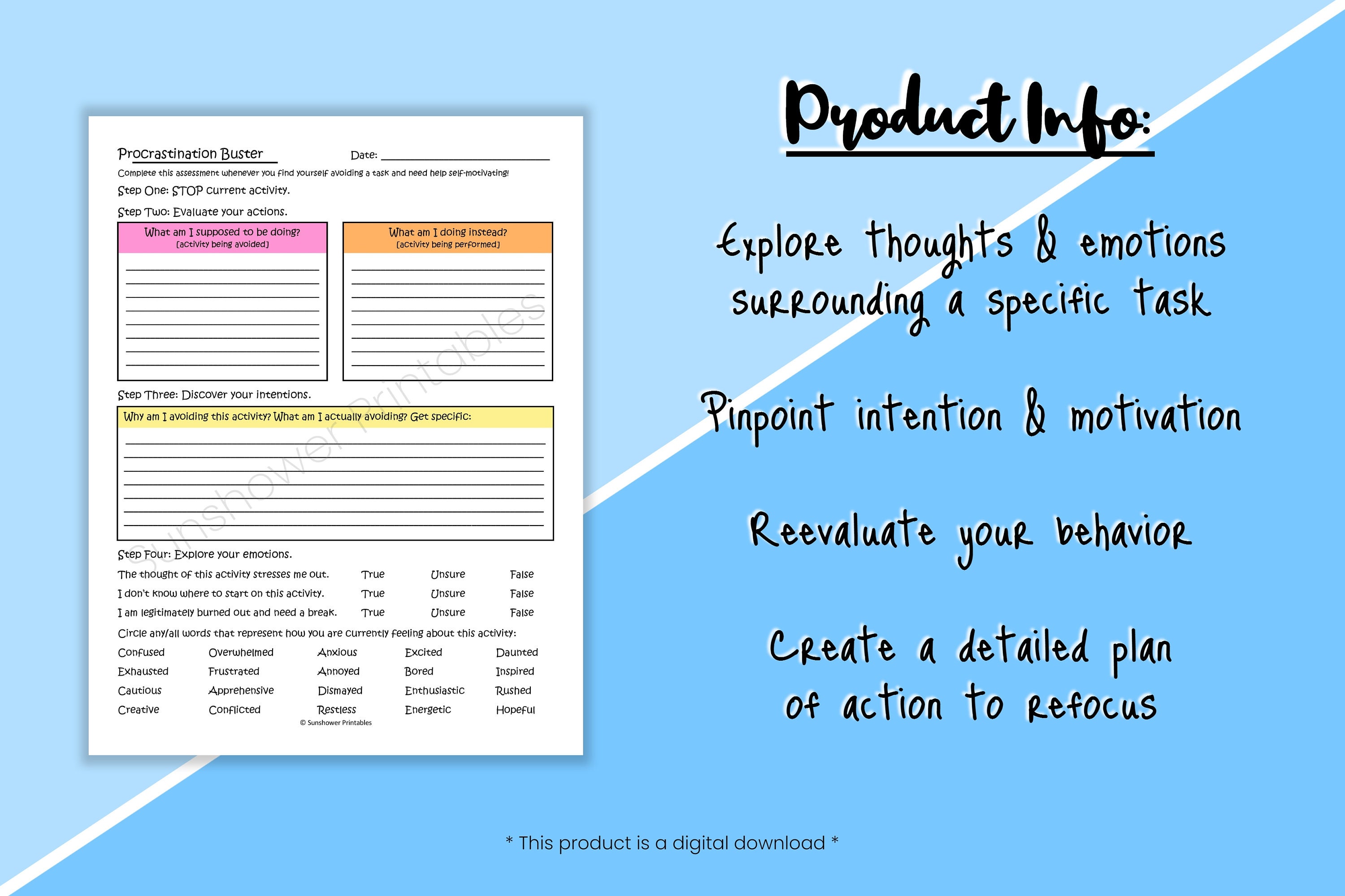 Procrastination Buster Printable Worksheets - ADHD Focus Productivity ...