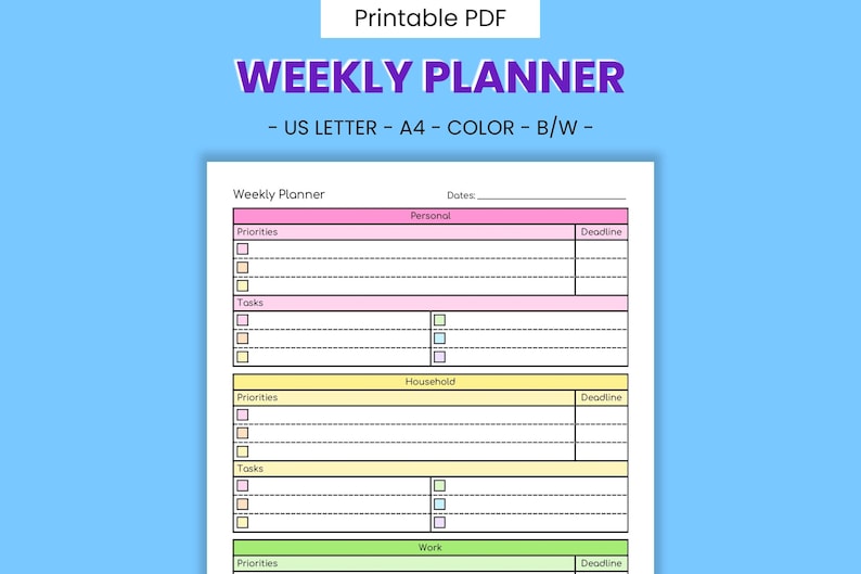 Printable Weekly Priority Planner Task Checklist, Set Goats & Manifest ...
