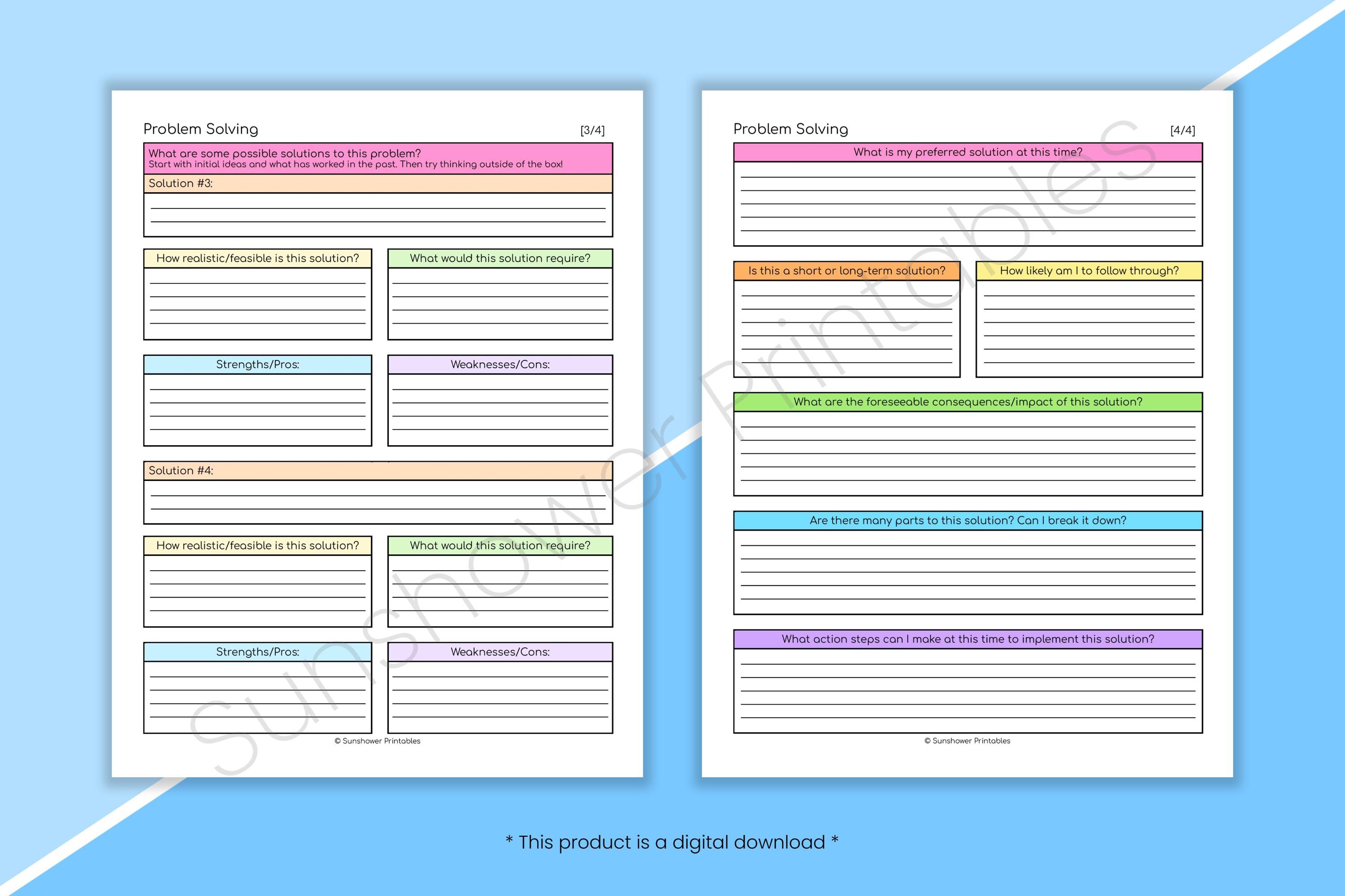 Problem Solving Printable Worksheets - Decision Making Resource ...