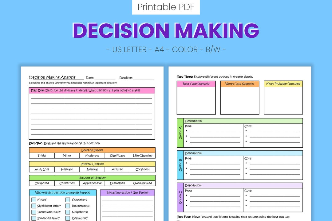 Decision Making Printable Worksheets Opportunity Assessment - Etsy