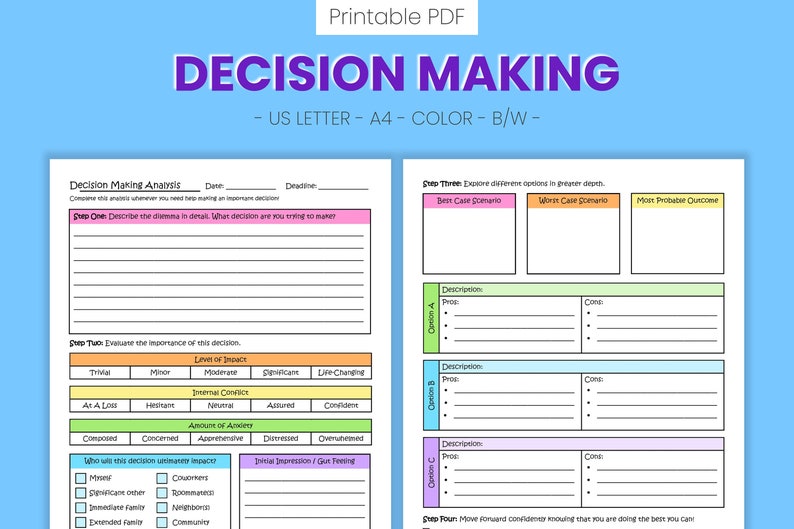 Decision Making Printable Worksheets Opportunity Assessment - Etsy