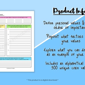 Core Value Exploration Printable Worksheets - List of Guiding ...